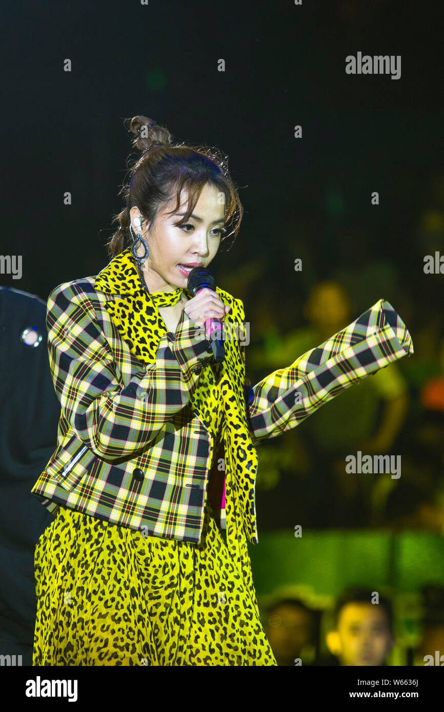 Taiwanese singer Jolin Tsai performs during a concert on Qixi Festival ...