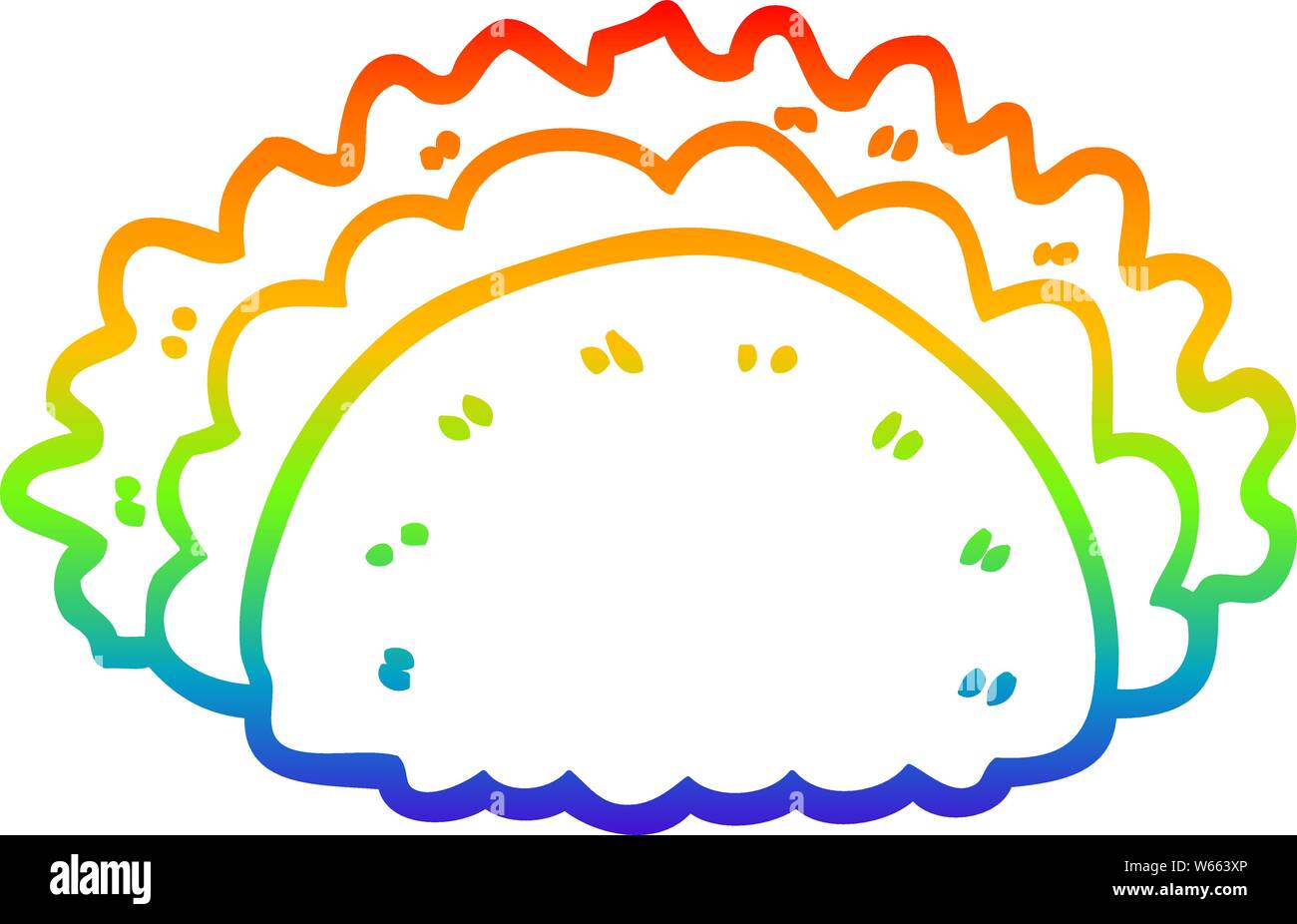 rainbow gradient line drawing of a cartoon healthy taco Stock Vector ...