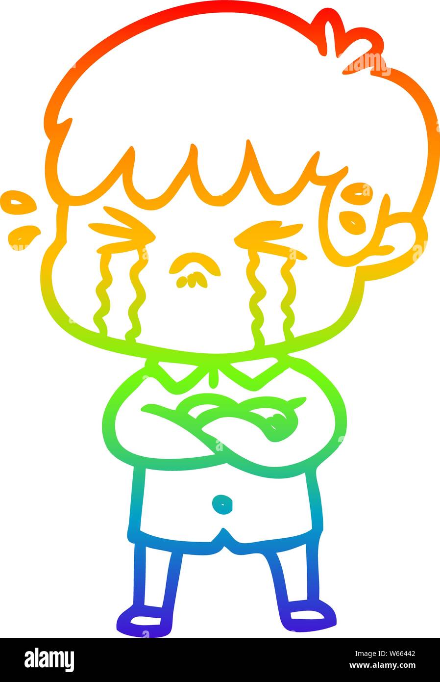 rainbow gradient line drawing of a crying boy cartoon Stock Vector ...