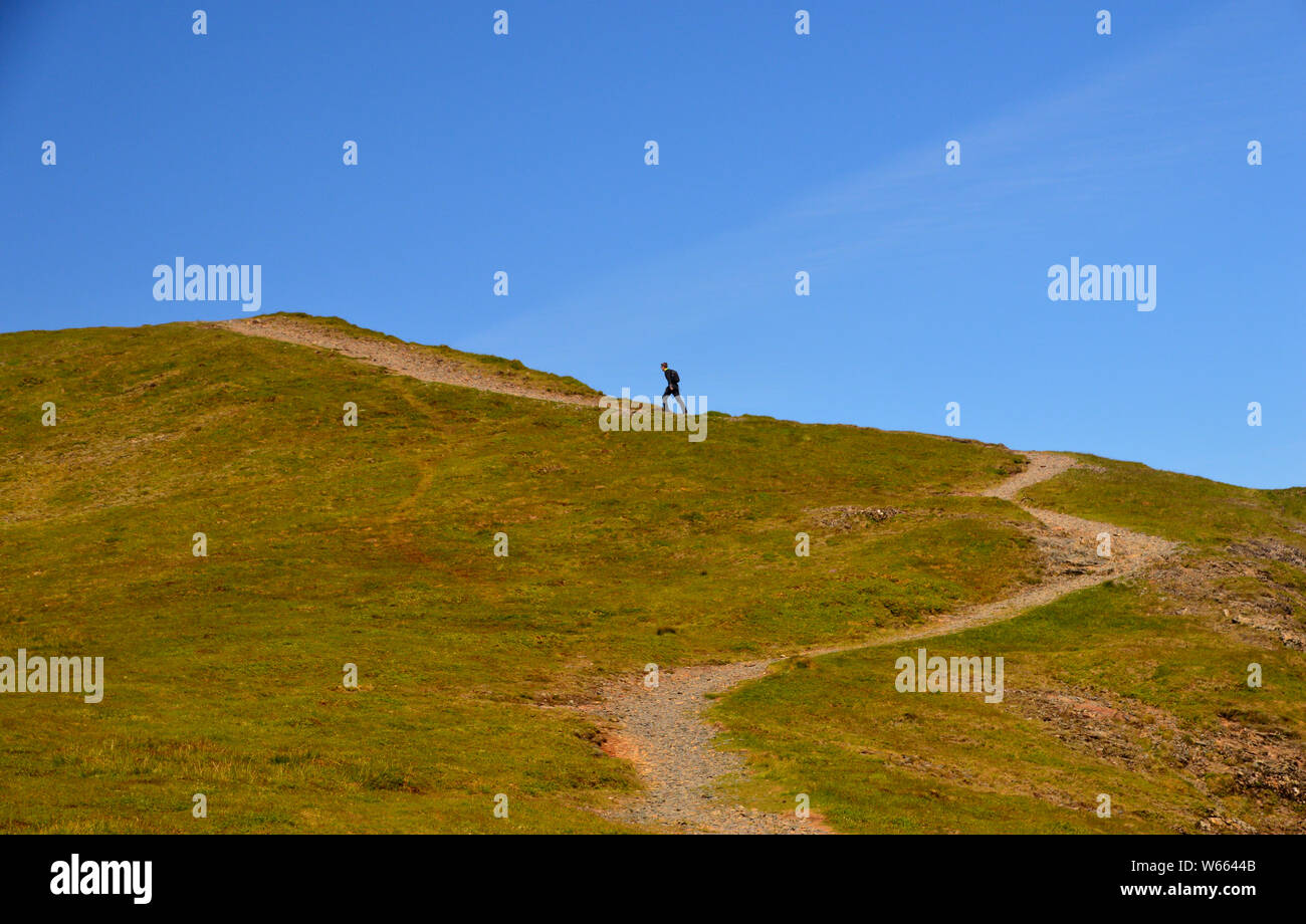 Lone Man Walking on the Ridge Path to the Summit of the Wainwright ...