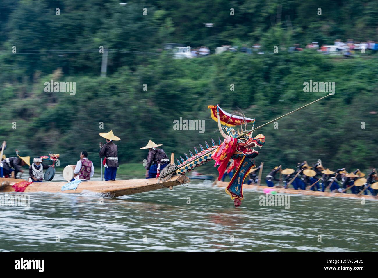 Chinese people of Miao ethnic minority celebrate the Miao Dragon Boat ...
