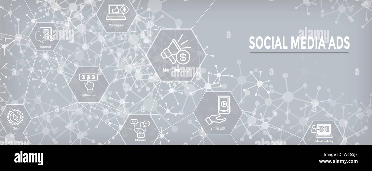 Social Media Ads Icon Set with Web Header Banner Stock Vector Image ...