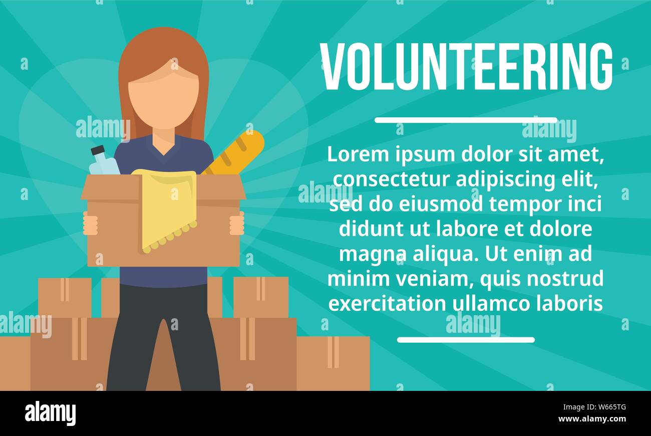 Volunteering concept banner. Flat illustration of volunteering vector ...