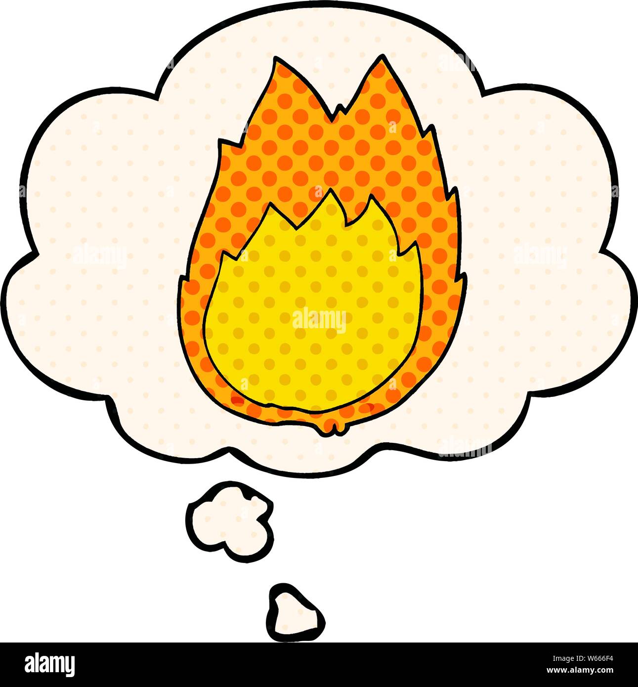 cartoon flames with thought bubble in comic book style Stock Vector ...