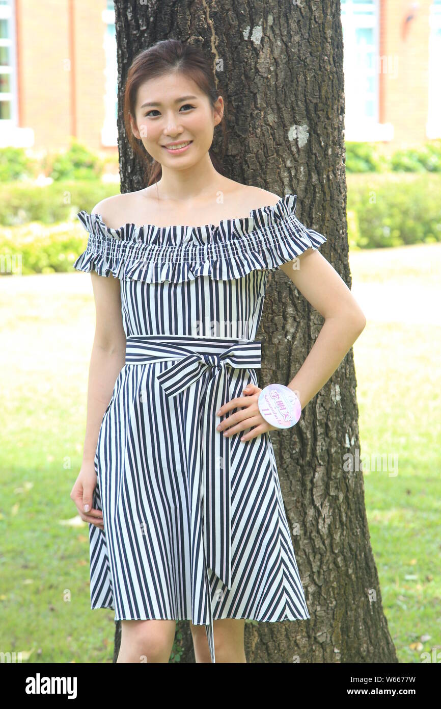 No.11 contestant Samantha Li poses during a photocall for the Miss Hong ...