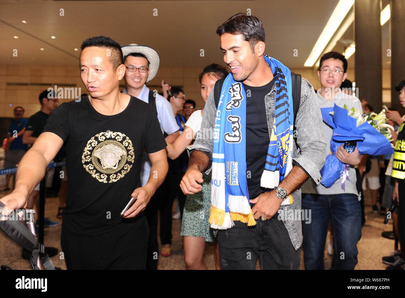 Italian-Brazilian football player Eder is pictured after arriving at ...