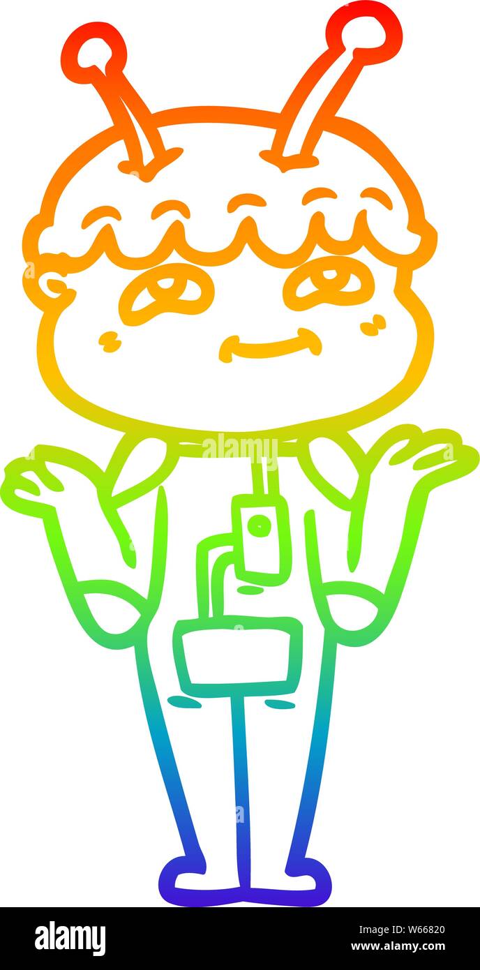 rainbow gradient line drawing of a friendly cartoon spaceman Stock ...
