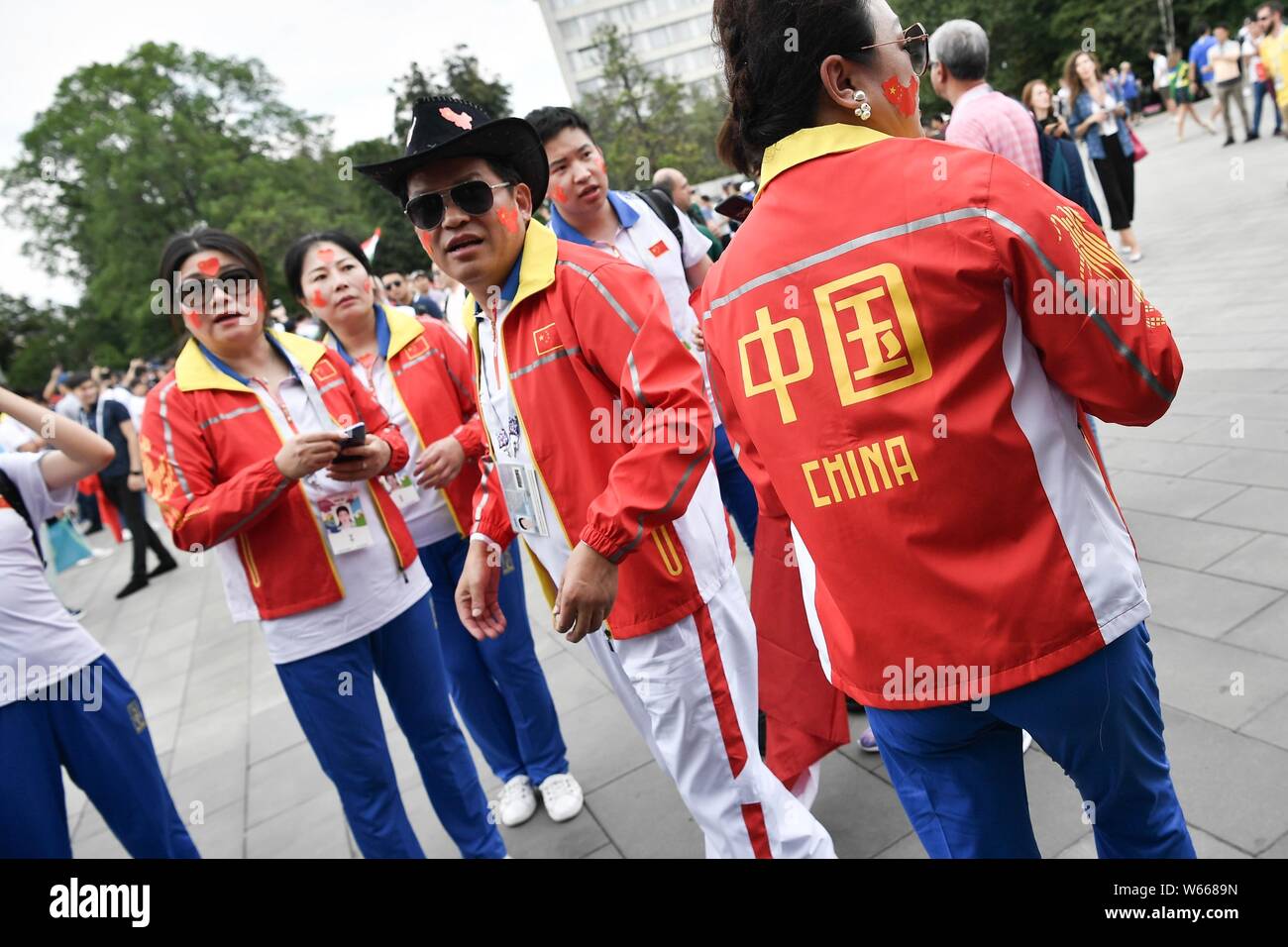 Chinese football fans gather outside the Luzhniki Stadium before the ...