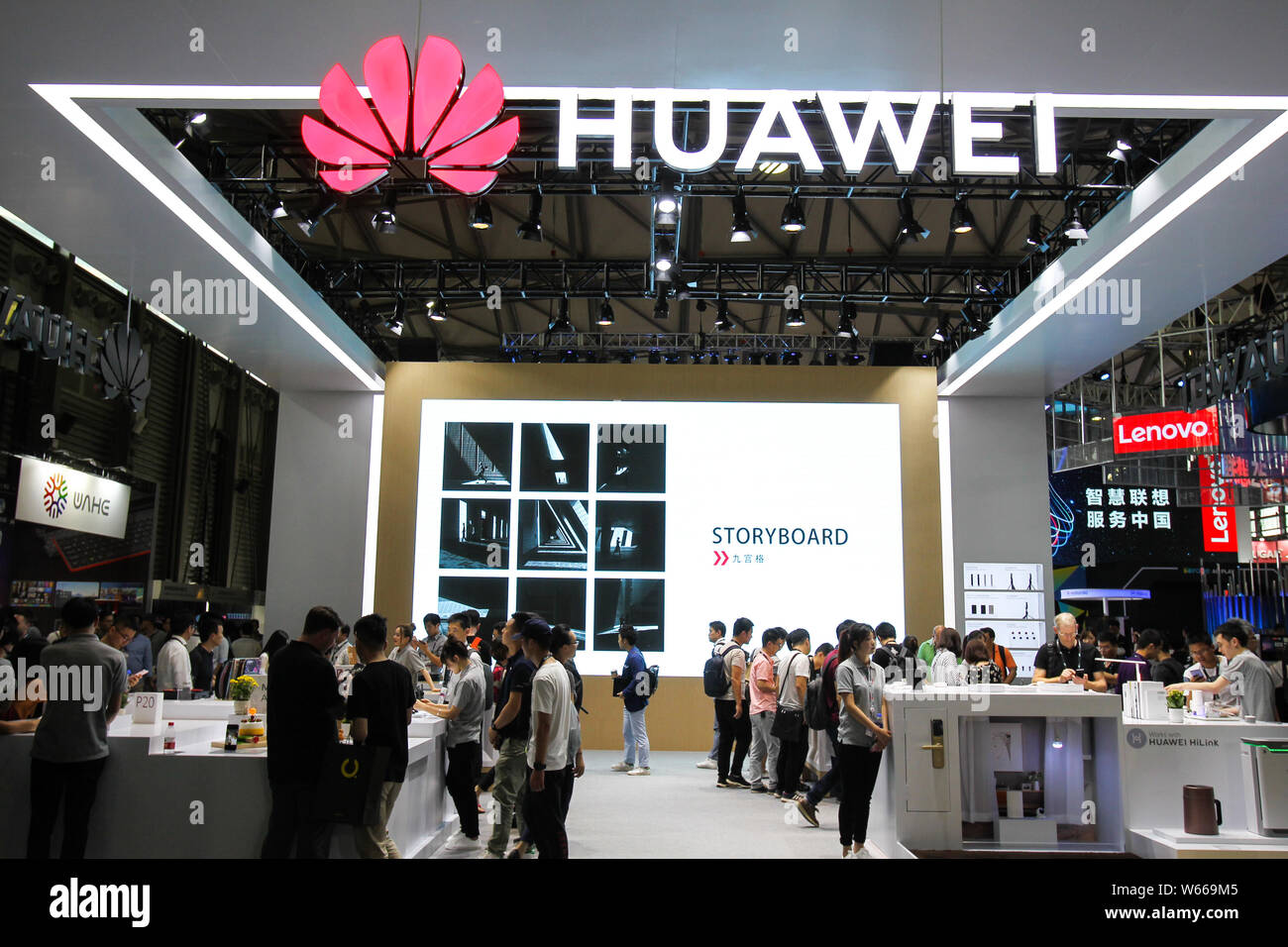 --FILE--People visit the stand of Huawei during an expo in Shanghai ...