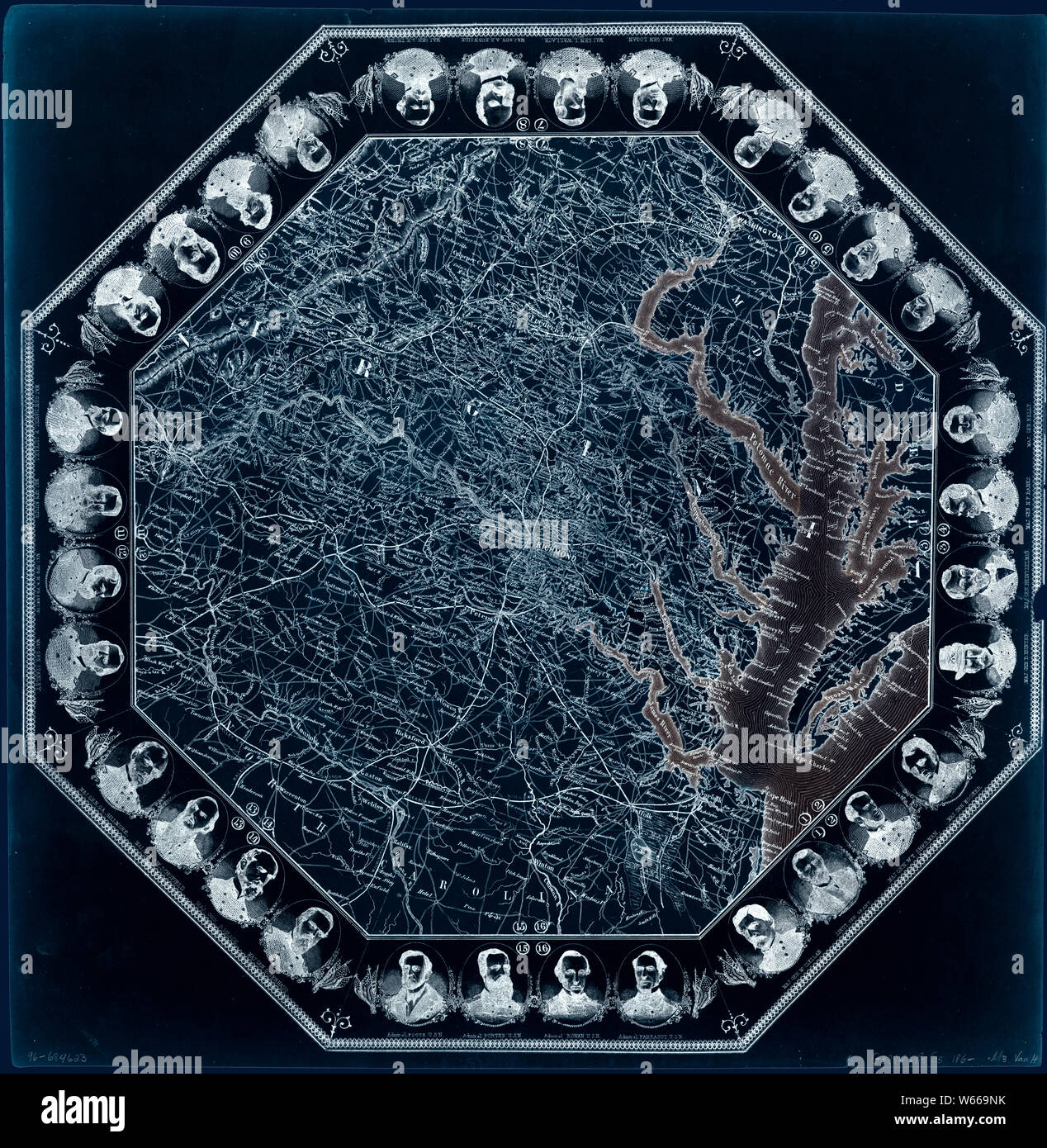 Civil War Maps 1963 Map of 100 miles around Richmond Inverted Rebuild ...