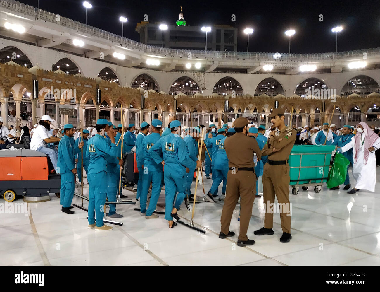 July 30, 2019, Mecca, Jedddah, Saudi Arabia: Workers clean the floor of ...