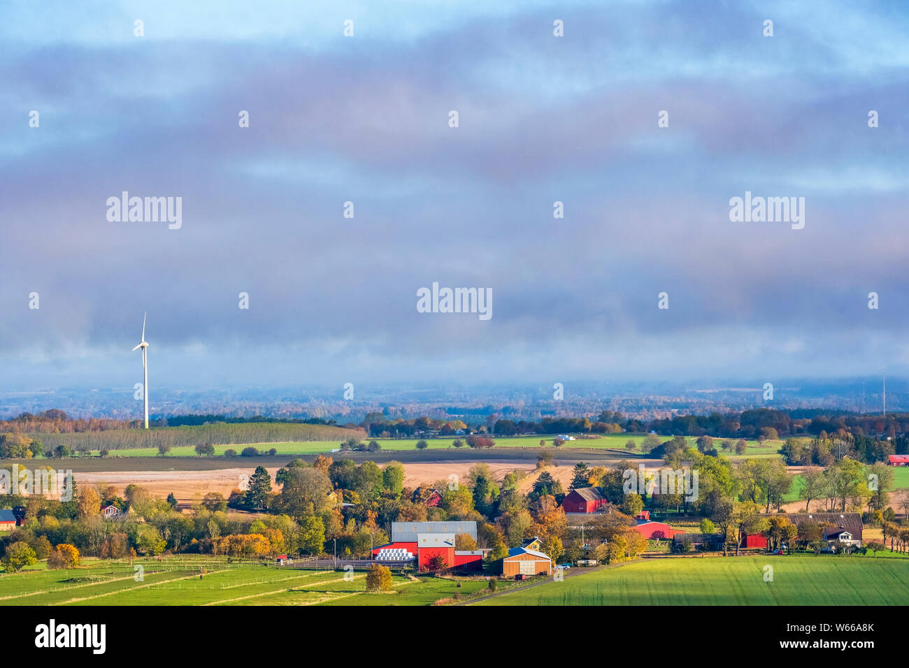 Swedish countryside view with farms and fields in autumn Stock Photo ...