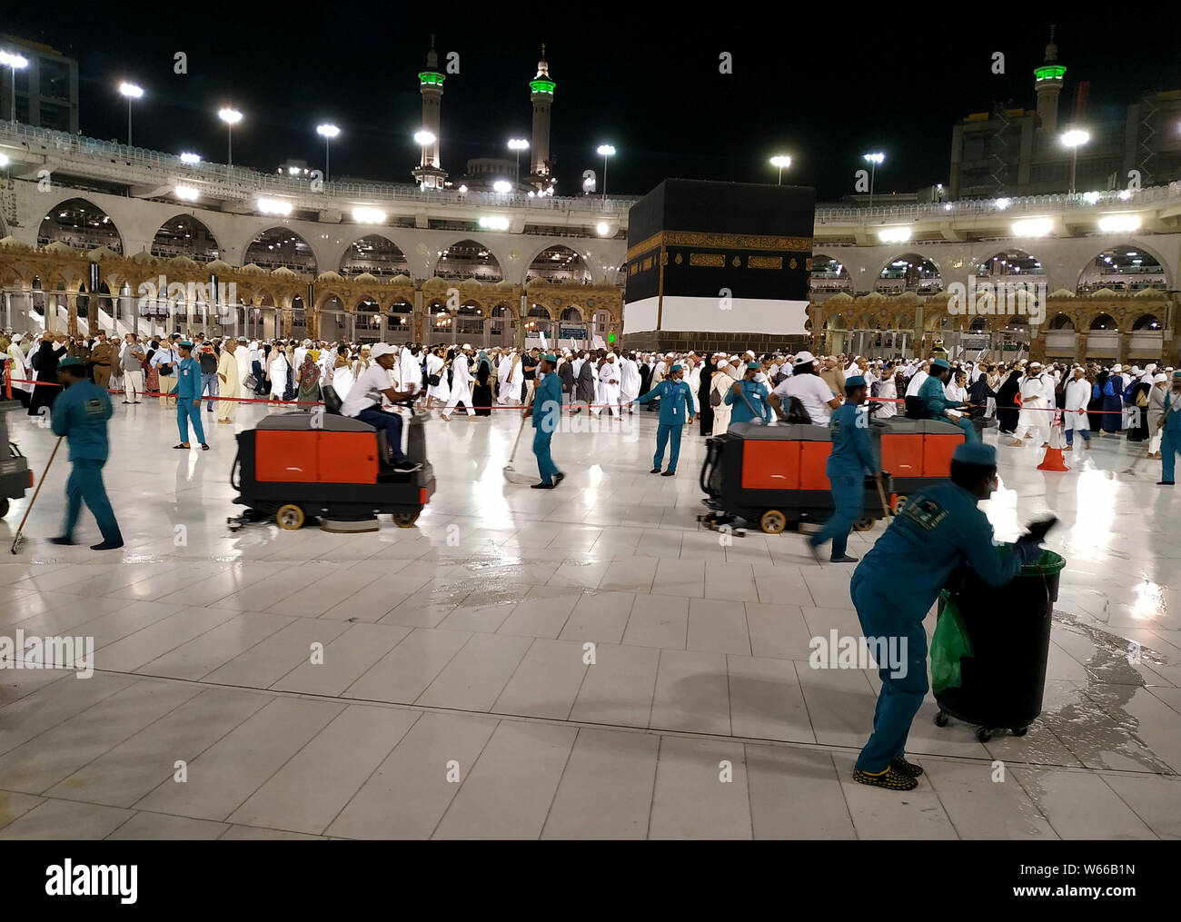 July 30, 2019, Mecca, Jedddah, Saudi Arabia: Workers clean the floor of ...