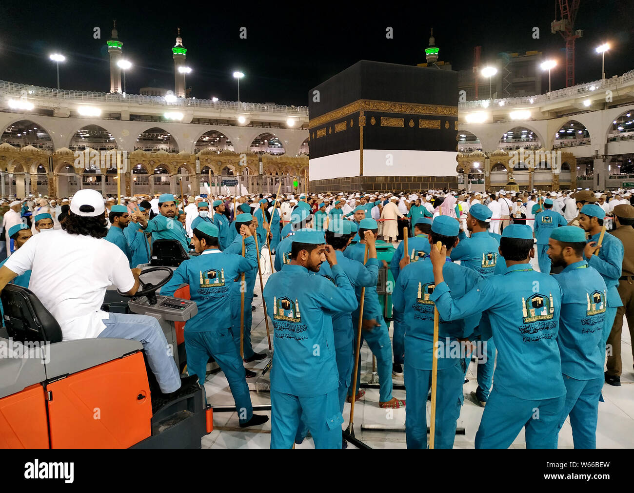 July 30, 2019, Mecca, Jedddah, Saudi Arabia: Workers clean the floor of ...