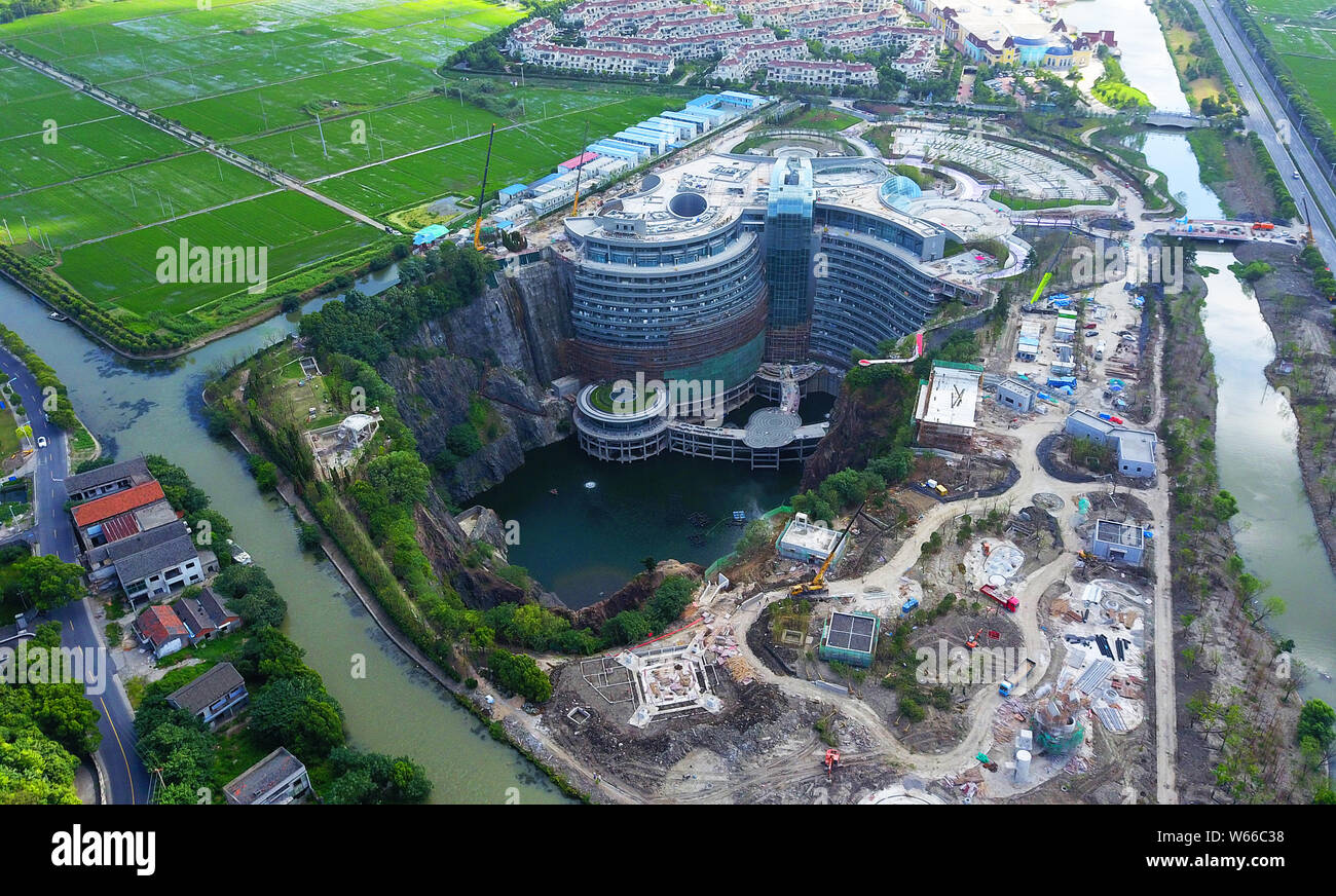 Aerial view of the five-star Shanghai Tianmashan Pit Hotel, also known ...