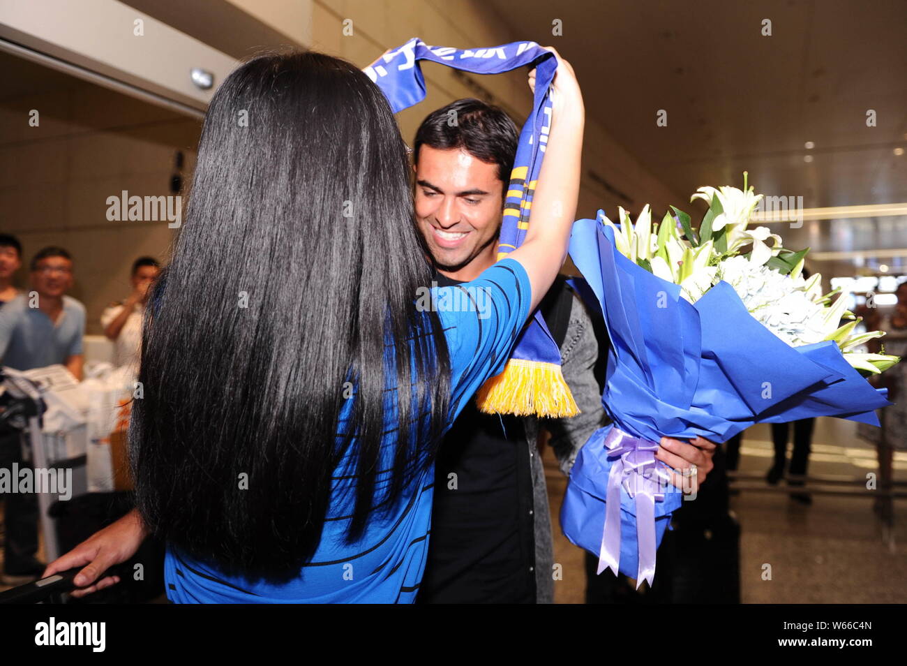 Italian-Brazilian football player Eder is pictured after arriving at ...