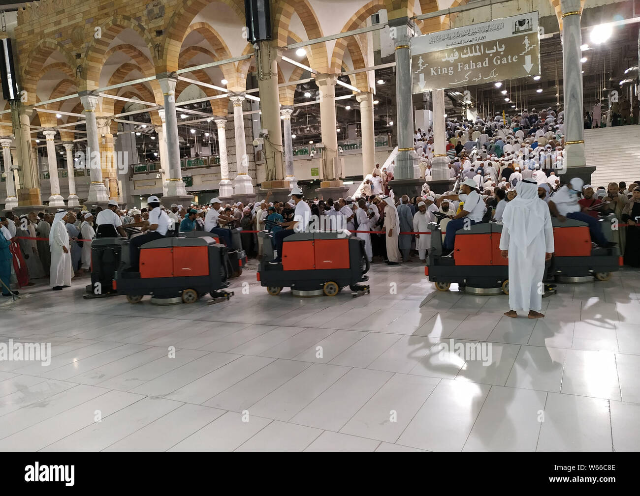 July 30, 2019, Mecca, Jedddah, Saudi Arabia: Workers clean the floor of ...