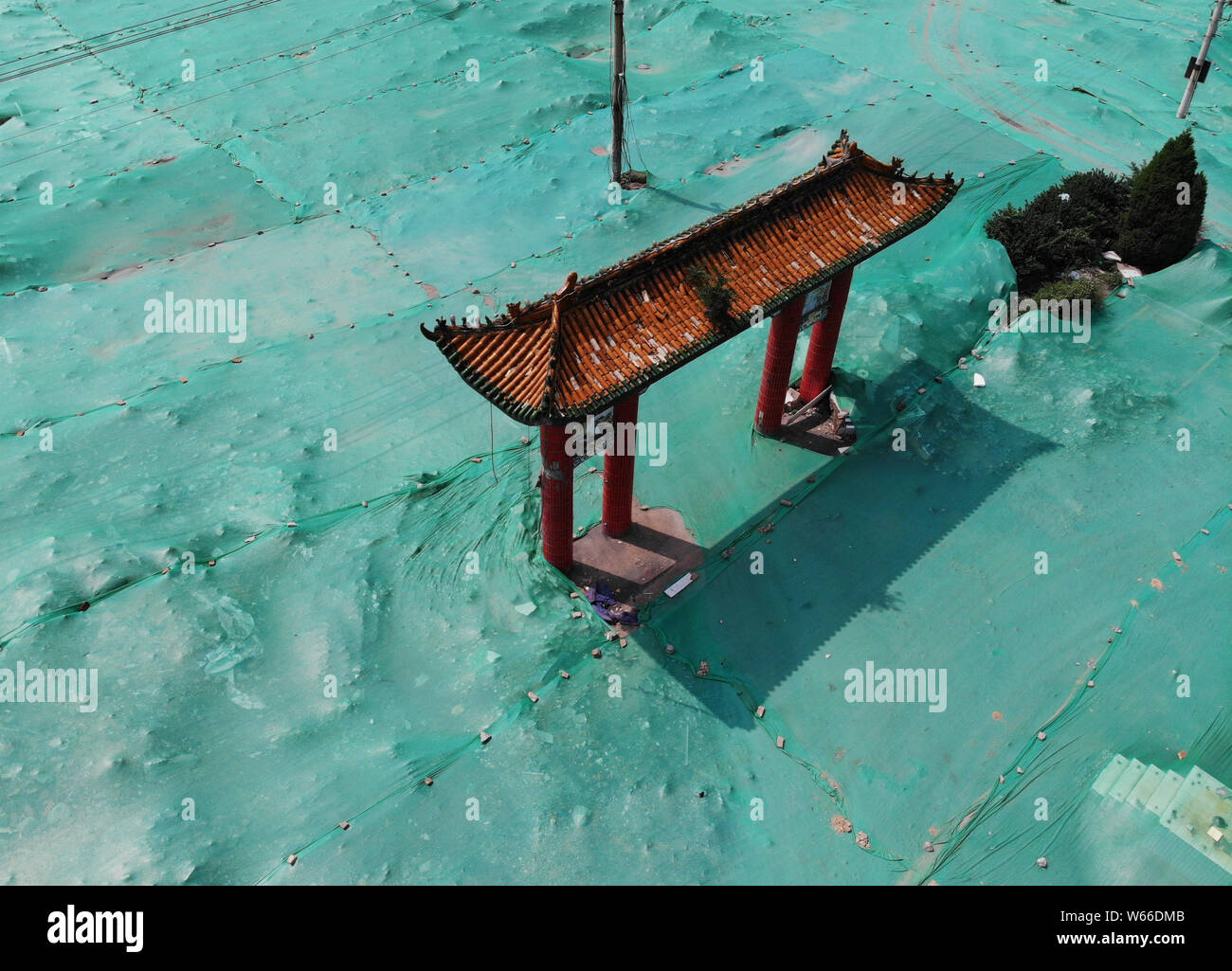Aerial view of a Paifang, also known as a pailou, surrounded by empty ...