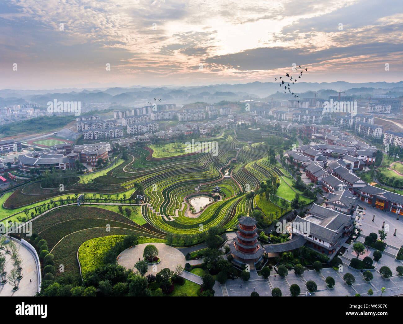 Landscape of terraced rice fields in Shexiang Ancient Town of Dafang ...