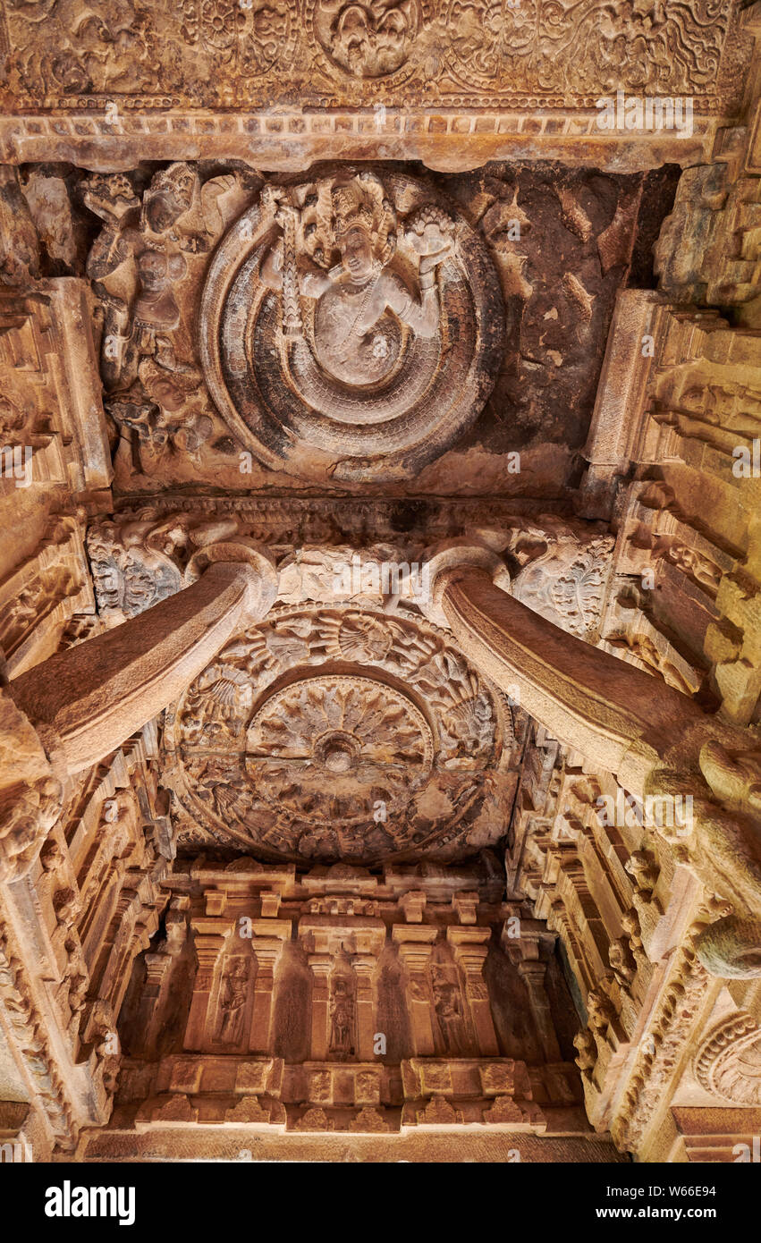 stone carving inside Durga Temple, Aihole, Karnataka, India Stock Photo ...