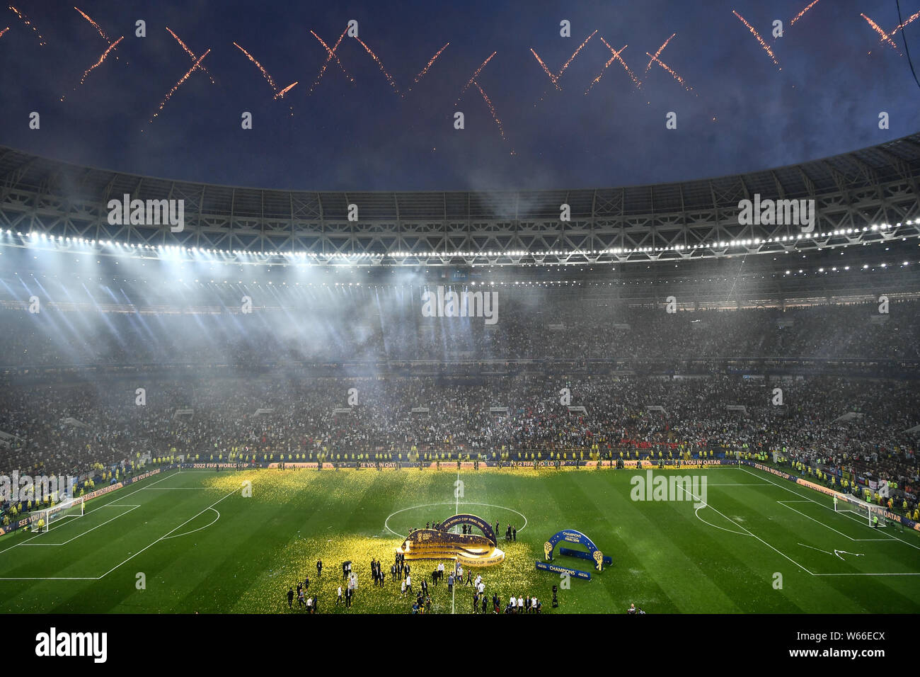 Fireworks explode over the Luzhniki Stadium after France defeated ...