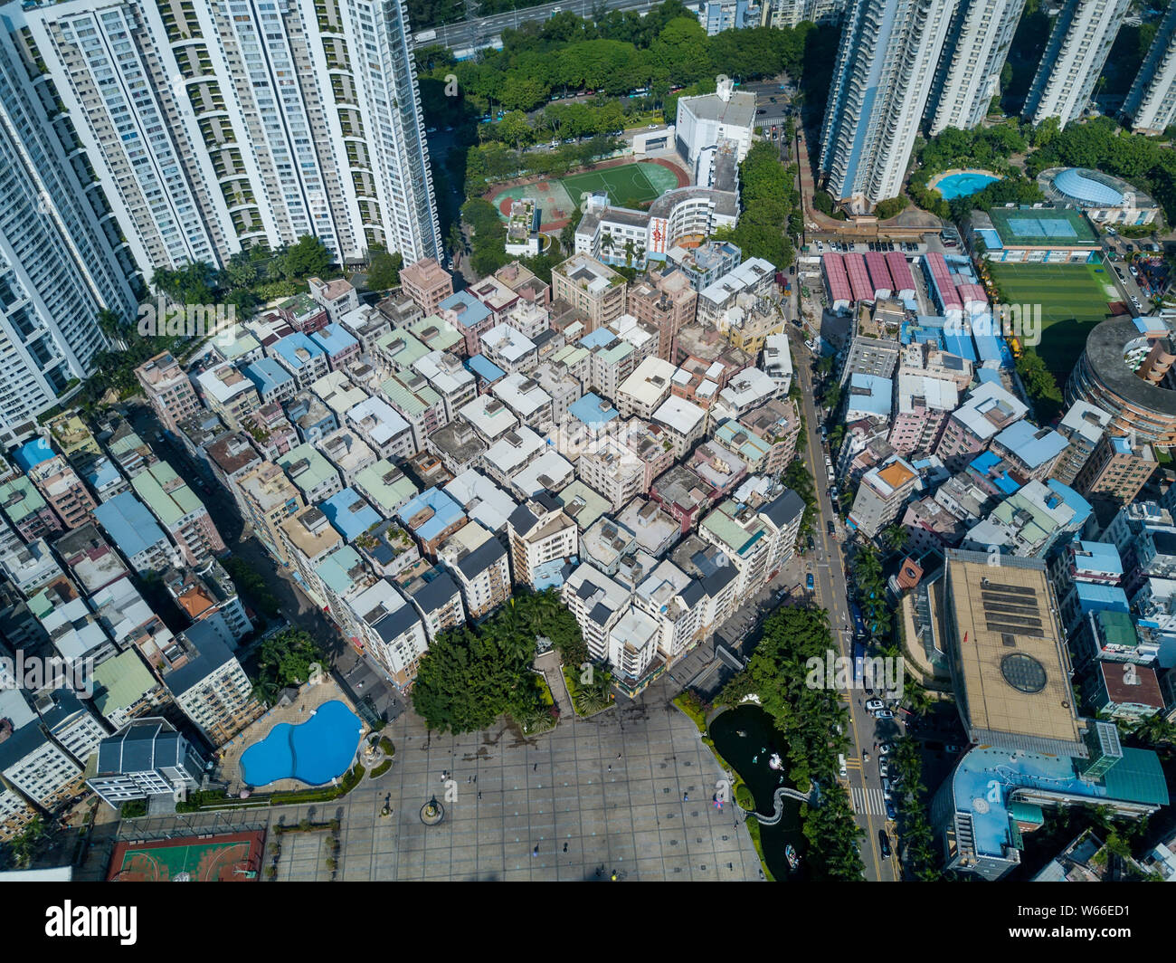 --FILE--An aerial view of old residential houses in Xiasha village ...
