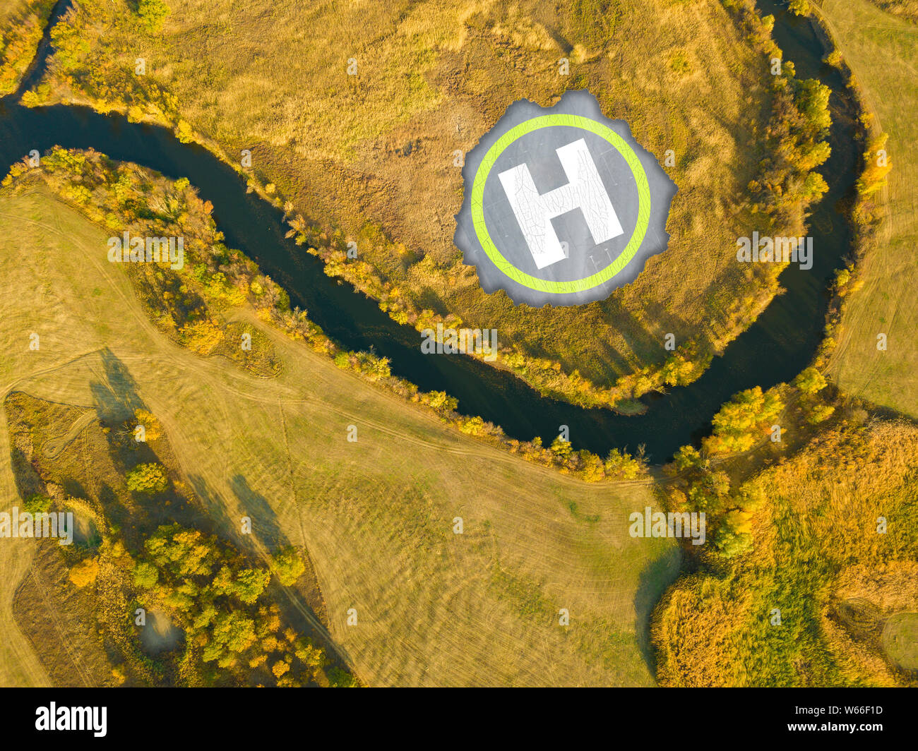 old abandoned helicopter helipad in the forest aerial top view Stock ...