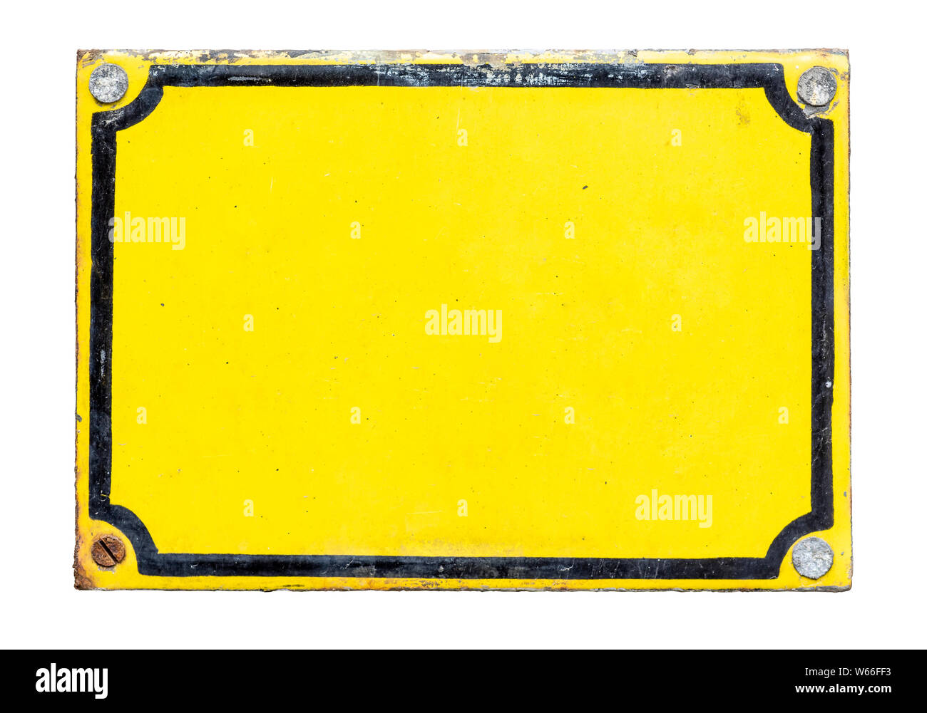 Old, metal, yellow plaque isolated on white background Stock Photo - Alamy