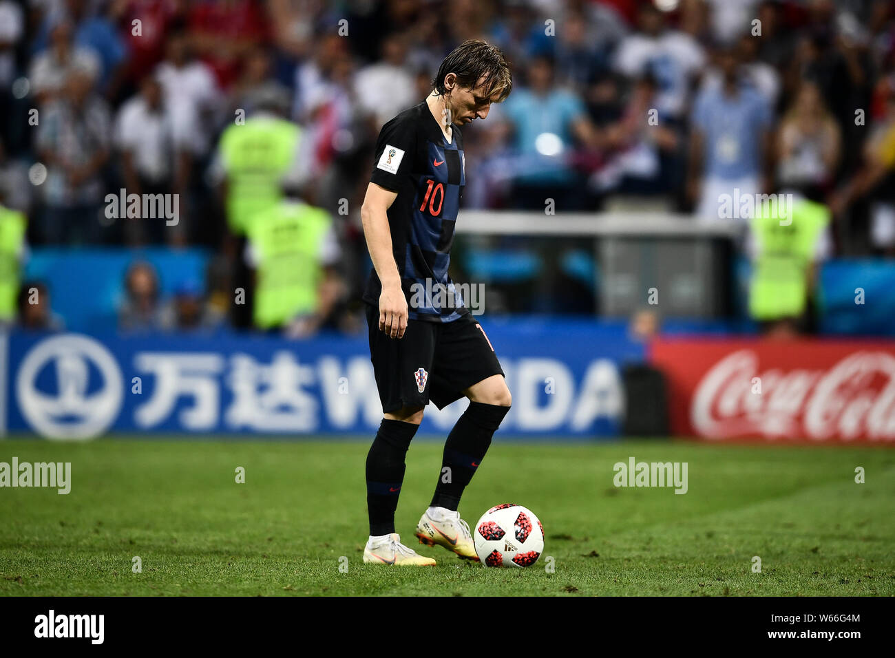 Luka Modric of Croatia plays a penalty kick against Russia in their ...