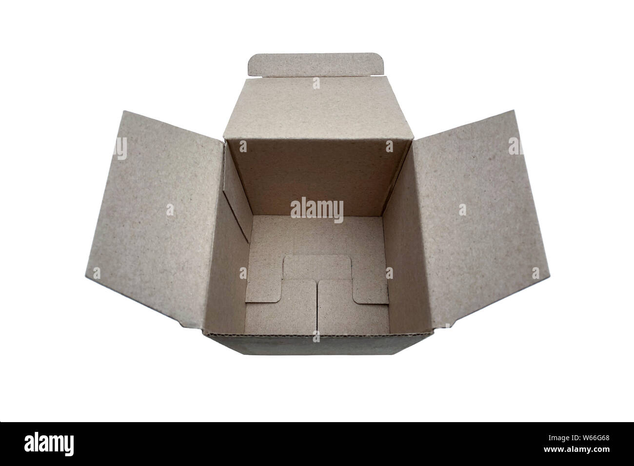 Square open cardboard box isolated on white background for promotion or ...