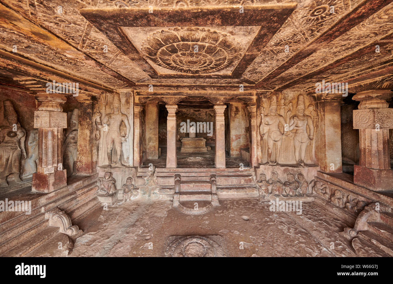 stone carving inside of Ravana Phadi Cave Temples, Aihole, Karnataka ...
