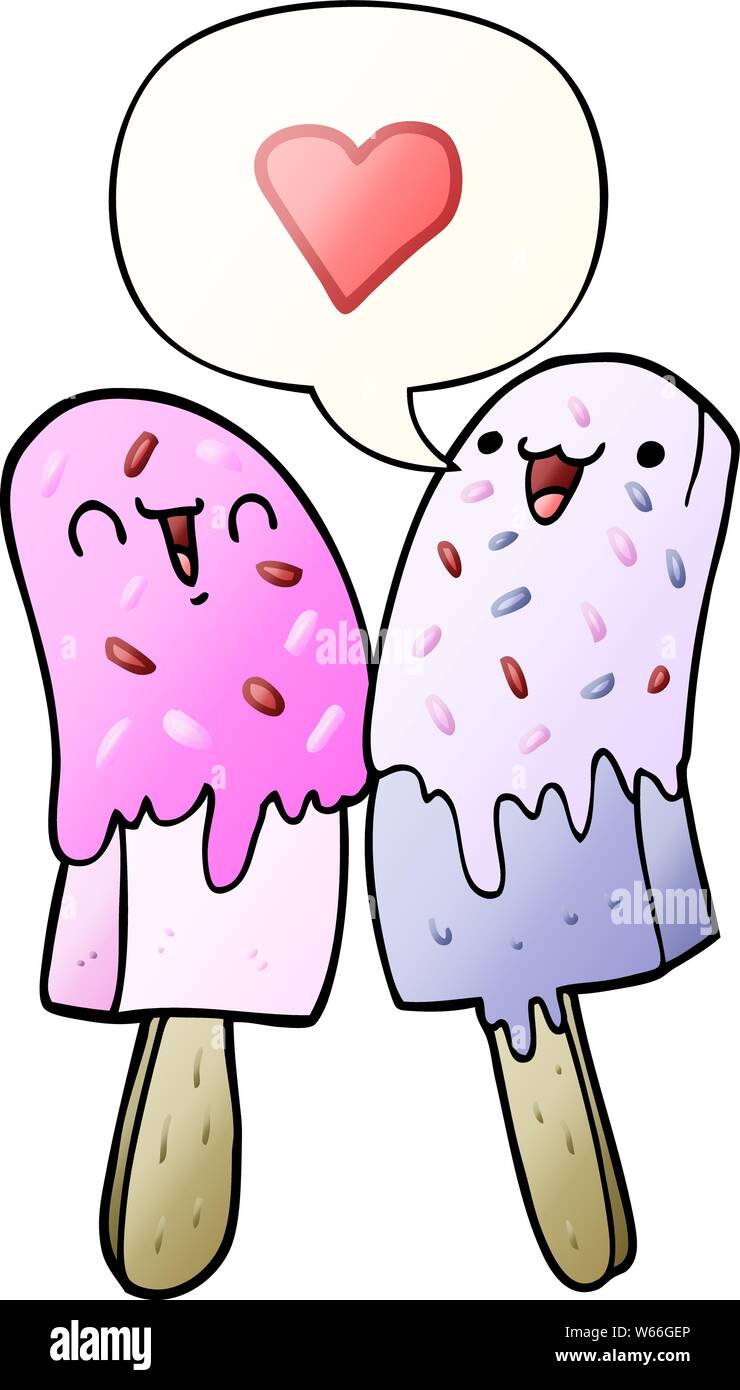 cartoon ice lolly in love with speech bubble in smooth gradient style ...