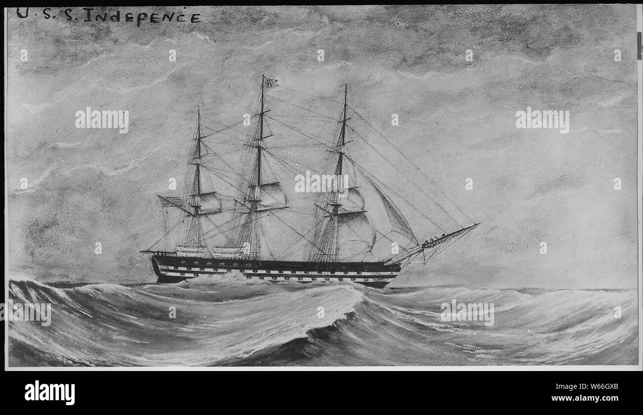 Independence, 1815. 74-gun ship of the line. Starboard side, under sail ...