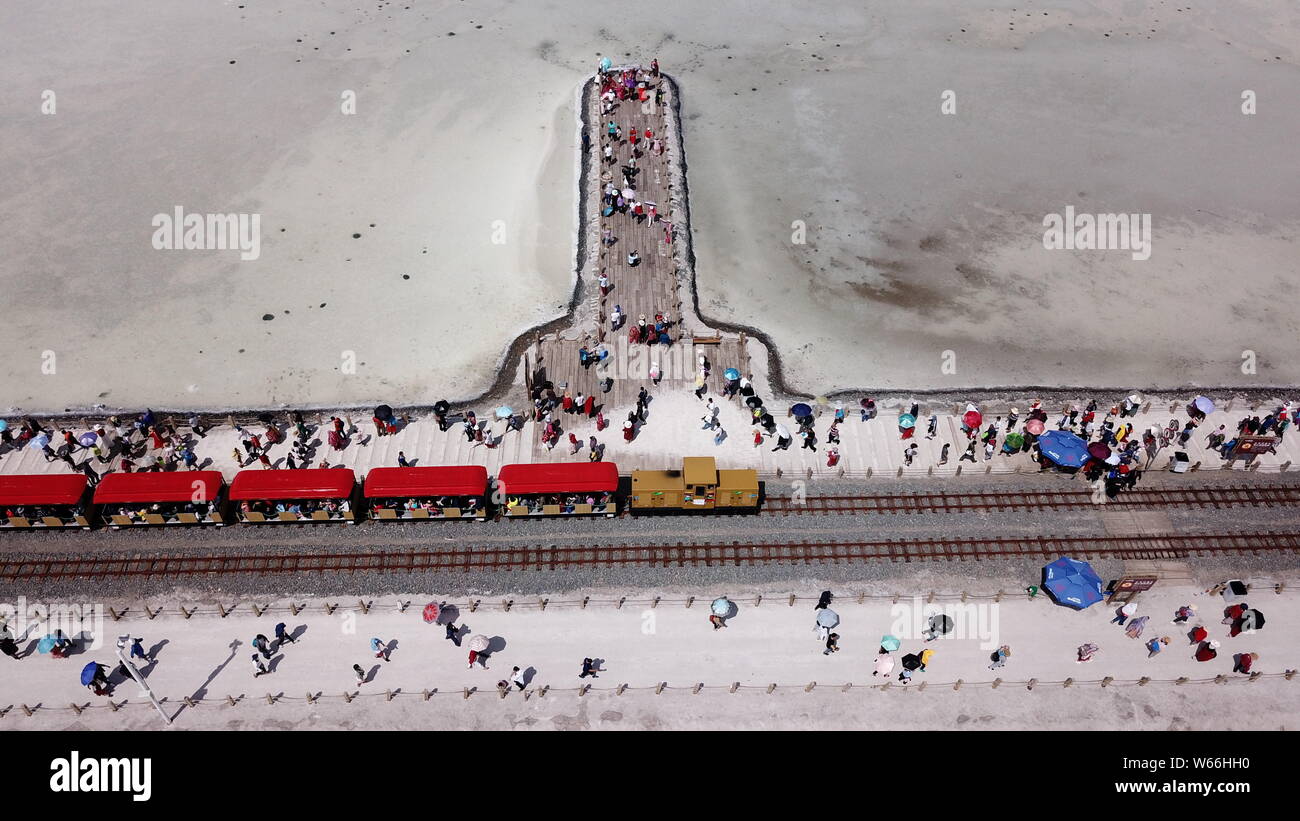 An aerial view of the Chaka Salt Lake (Caka Salt Lake), known as the ...