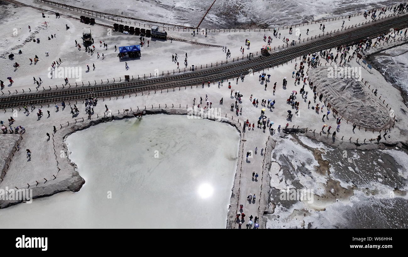 An aerial view of the Chaka Salt Lake (Caka Salt Lake), known as the ...