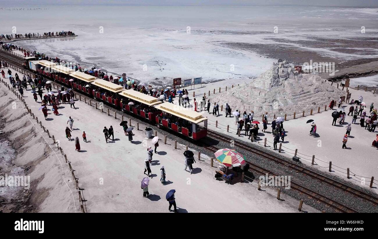 An aerial view of the Chaka Salt Lake (Caka Salt Lake), known as the ...