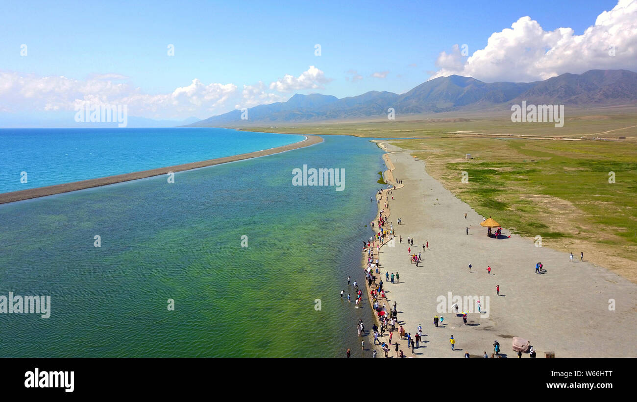 Landscape of the Sayram Lake (or Sailimu Lake) in northwest China's ...