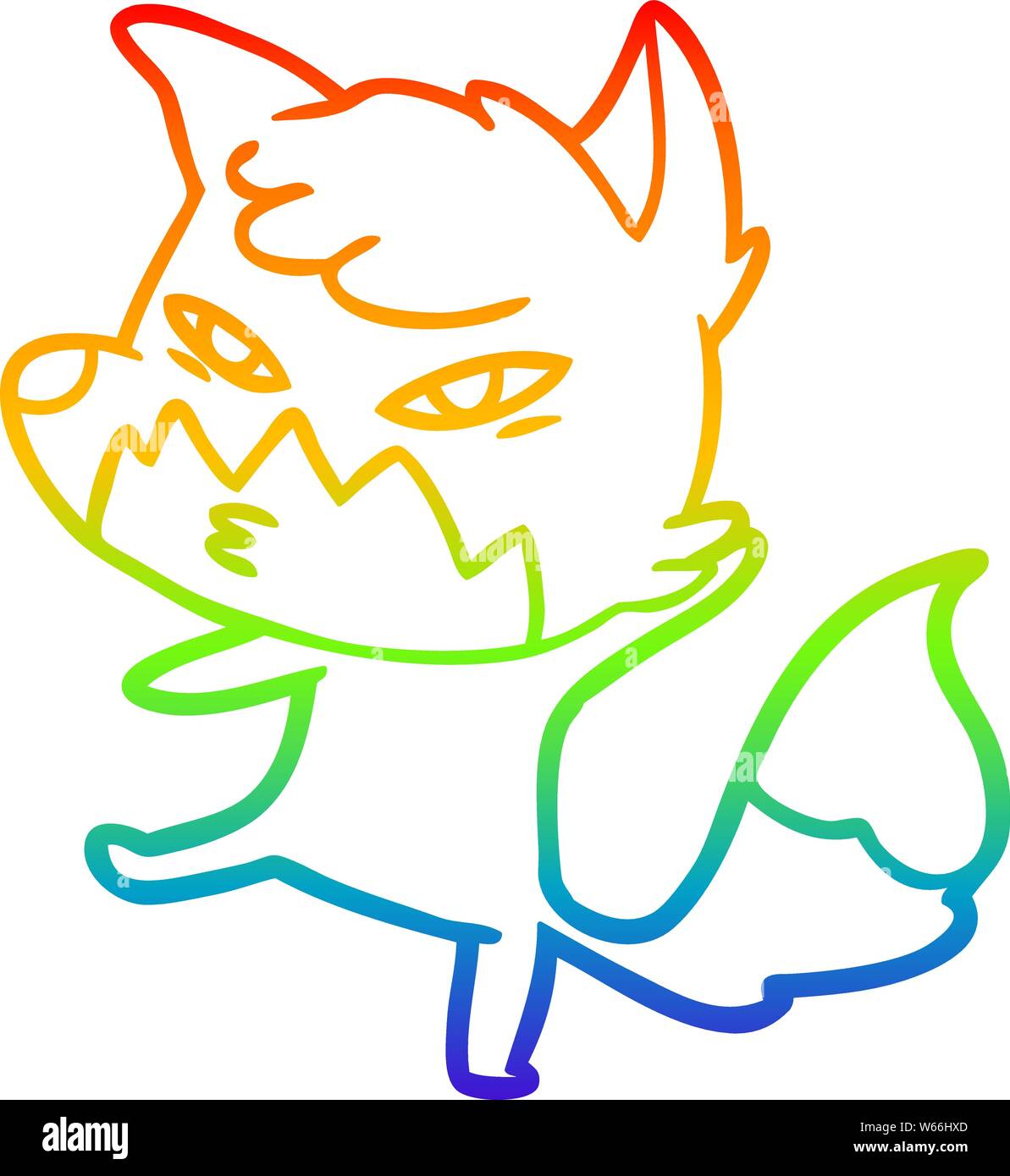 rainbow gradient line drawing of a clever cartoon fox Stock Vector ...