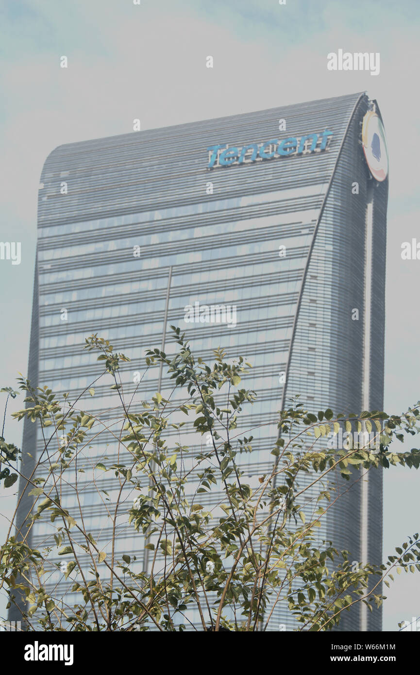 --FILE--A logo of Tencent is pictured on the rooftop of its ...