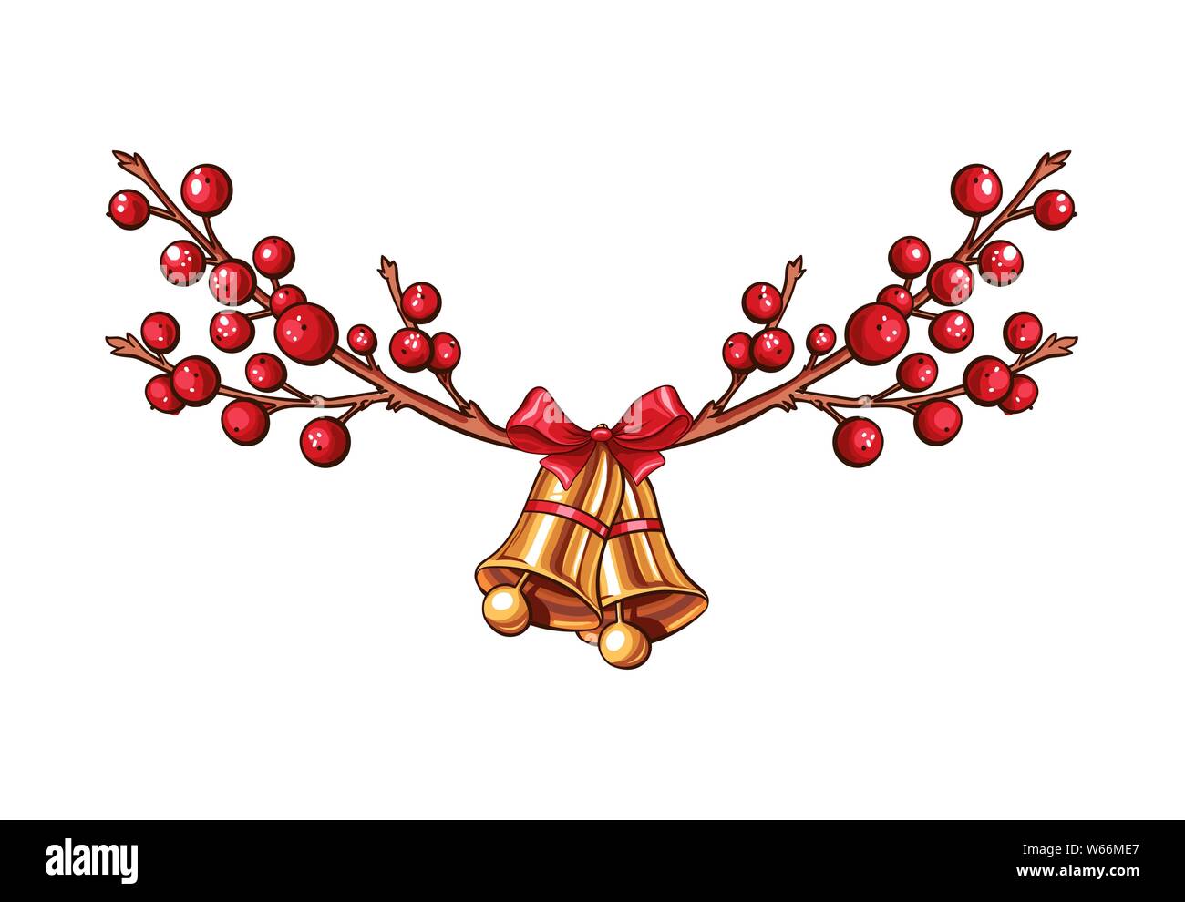 Red Xmas berries branch vector isolated border or header with Christmas ...