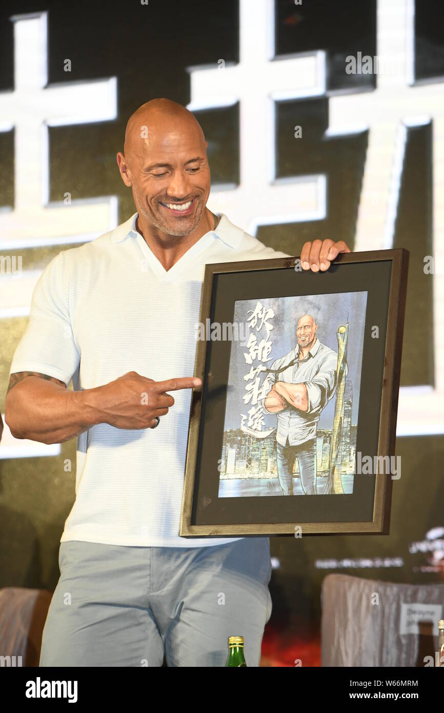 American actor Dwayne Johnson attends a press conference for new movie ...