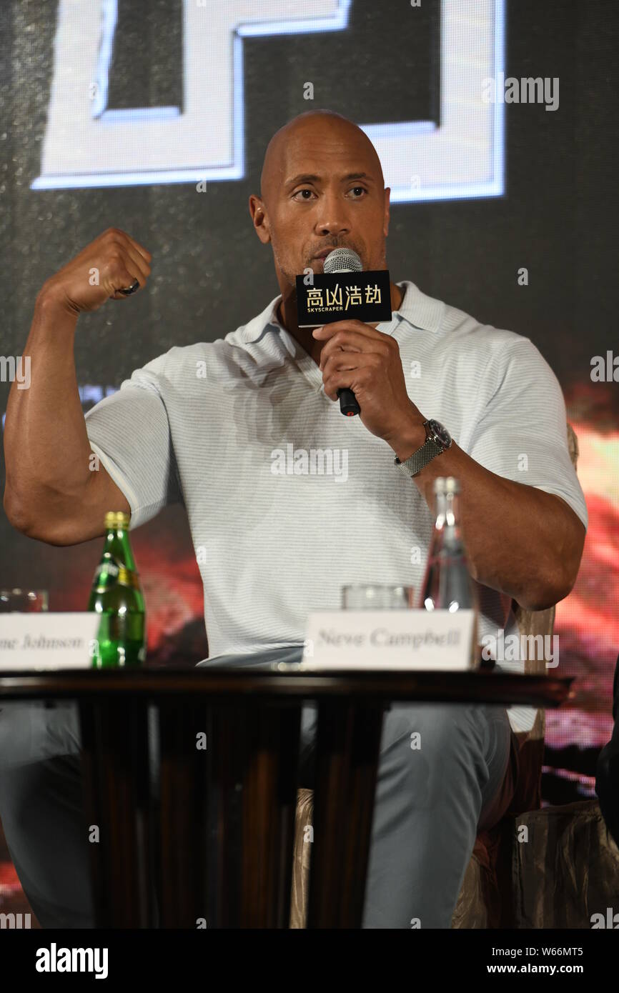 American actor Dwayne Johnson attends a press conference for new movie ...