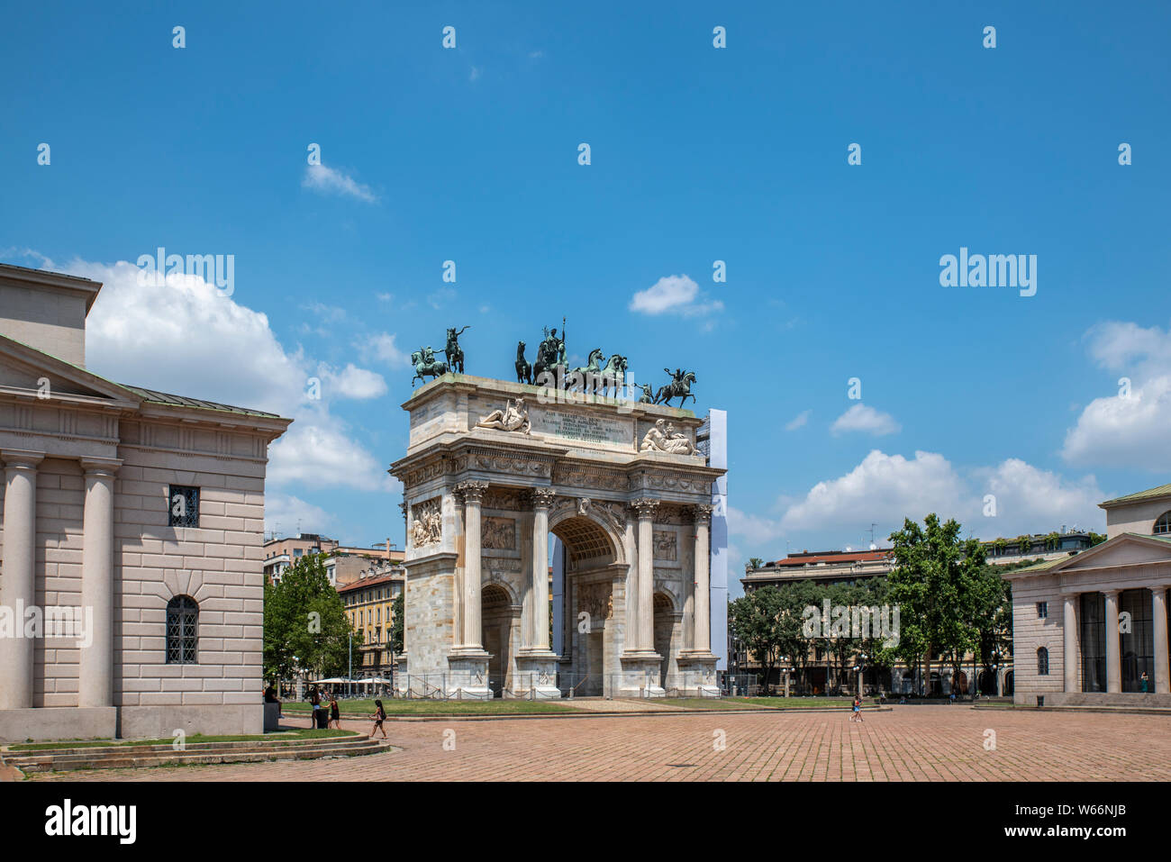 Milan, Italy ; July 2019: View of the Arch of Peace in Milan’s Sempione ...