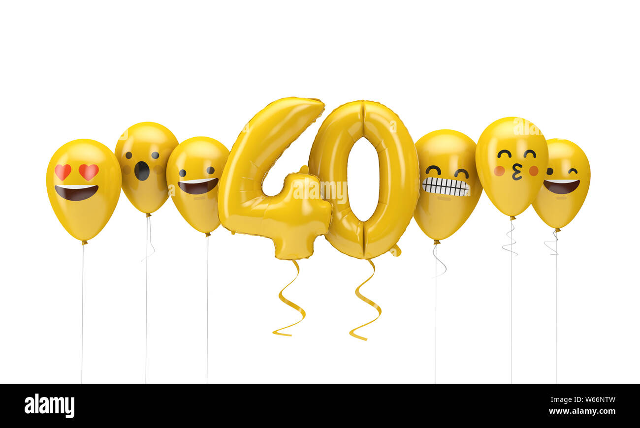 Number 40 yellow birthday emoji faces balloons. 3D Render Stock Photo ...