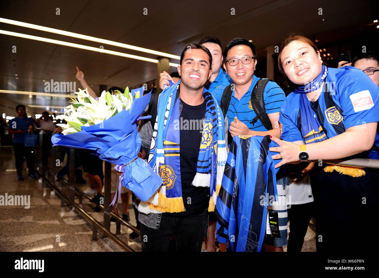 Italian-Brazilian football player Eder is pictured after arriving at ...