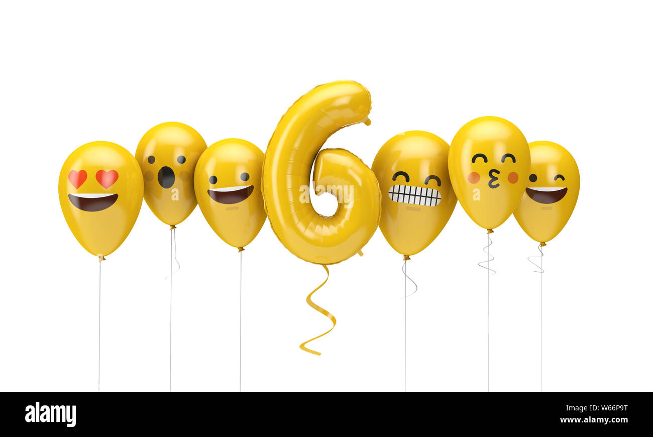 Number 6 yellow birthday emoji faces balloons. 3D Render Stock Photo ...