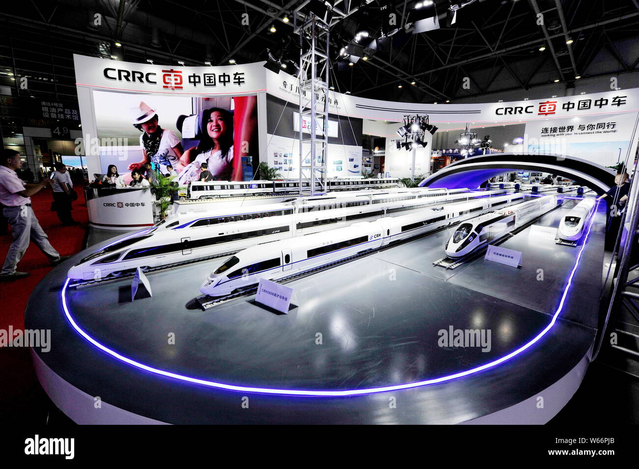 --FILE--Model trains are on display at the stand of CRRC (China Railway ...