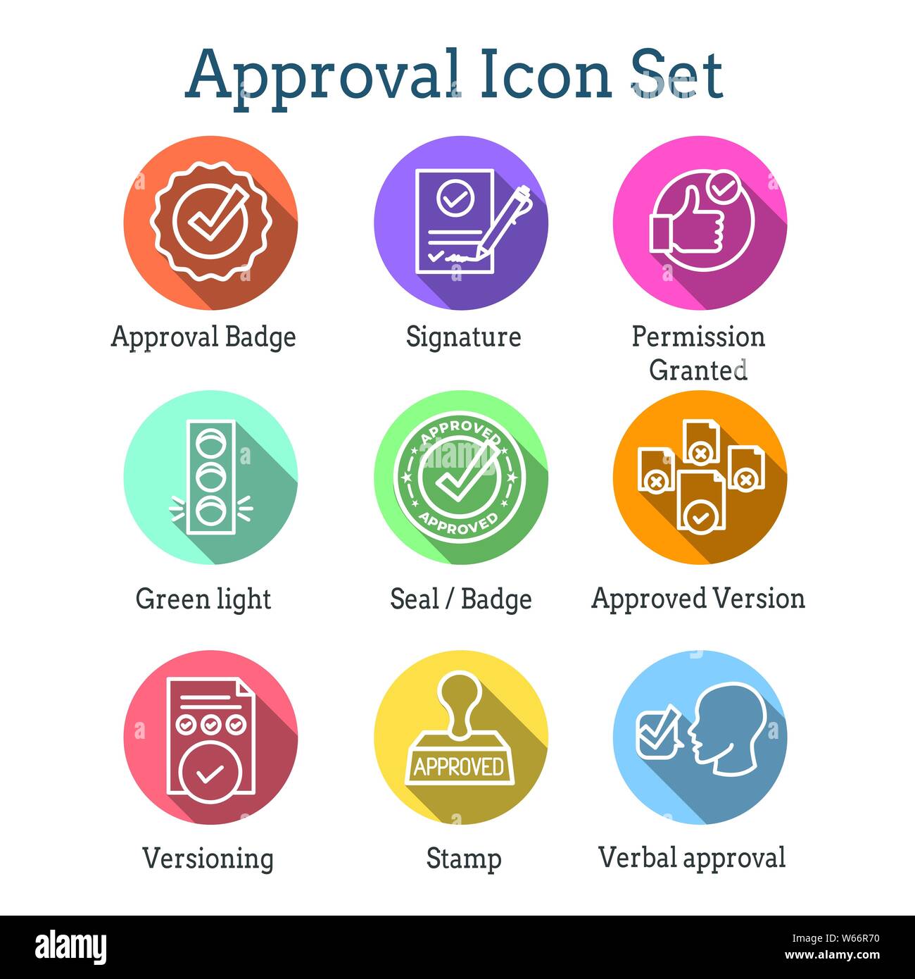 Approval & Signature Icon Set with Stamp and version icons Stock Vector ...