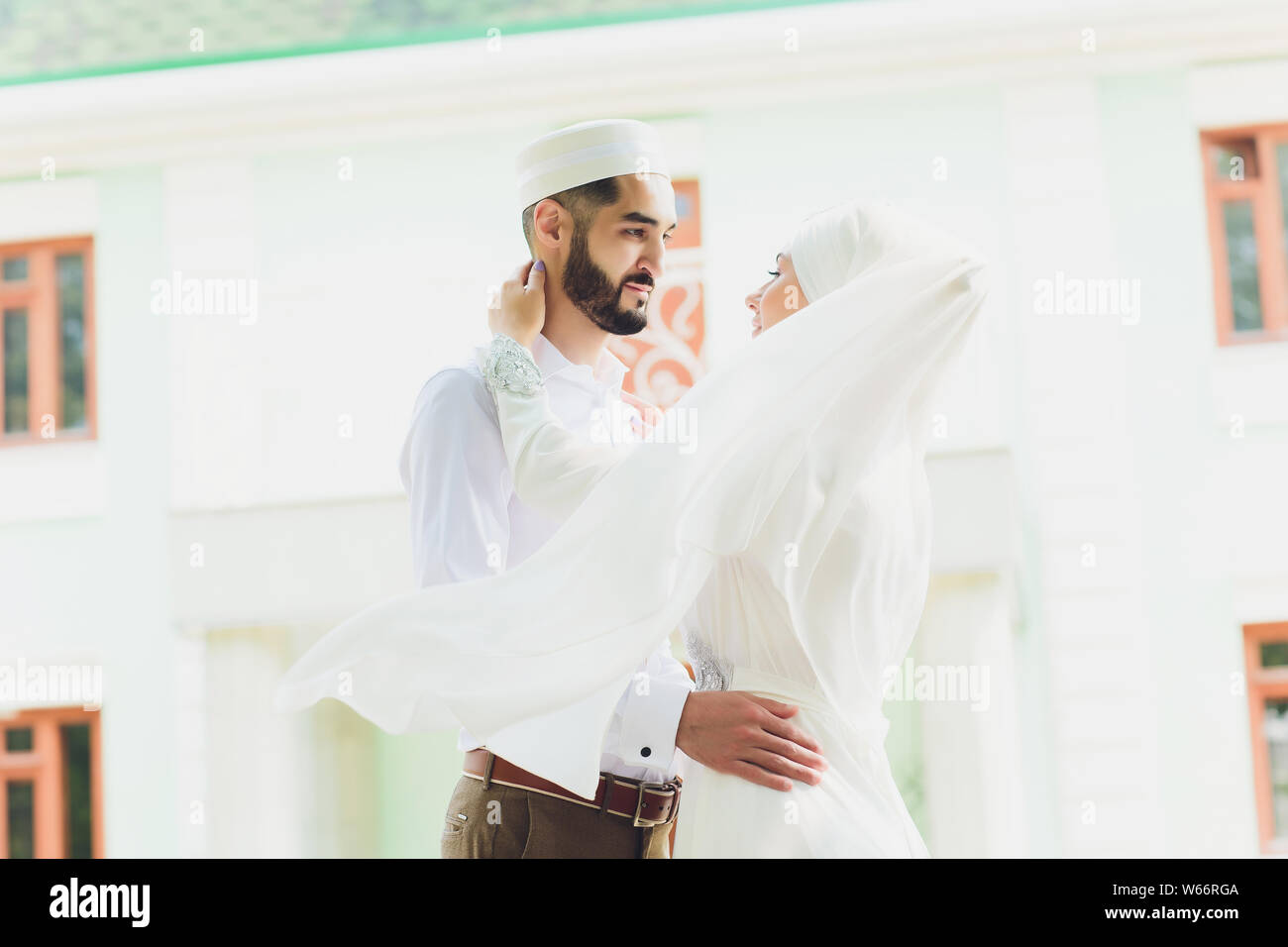 National wedding. Bride and groom. Wedding muslim couple during the ...