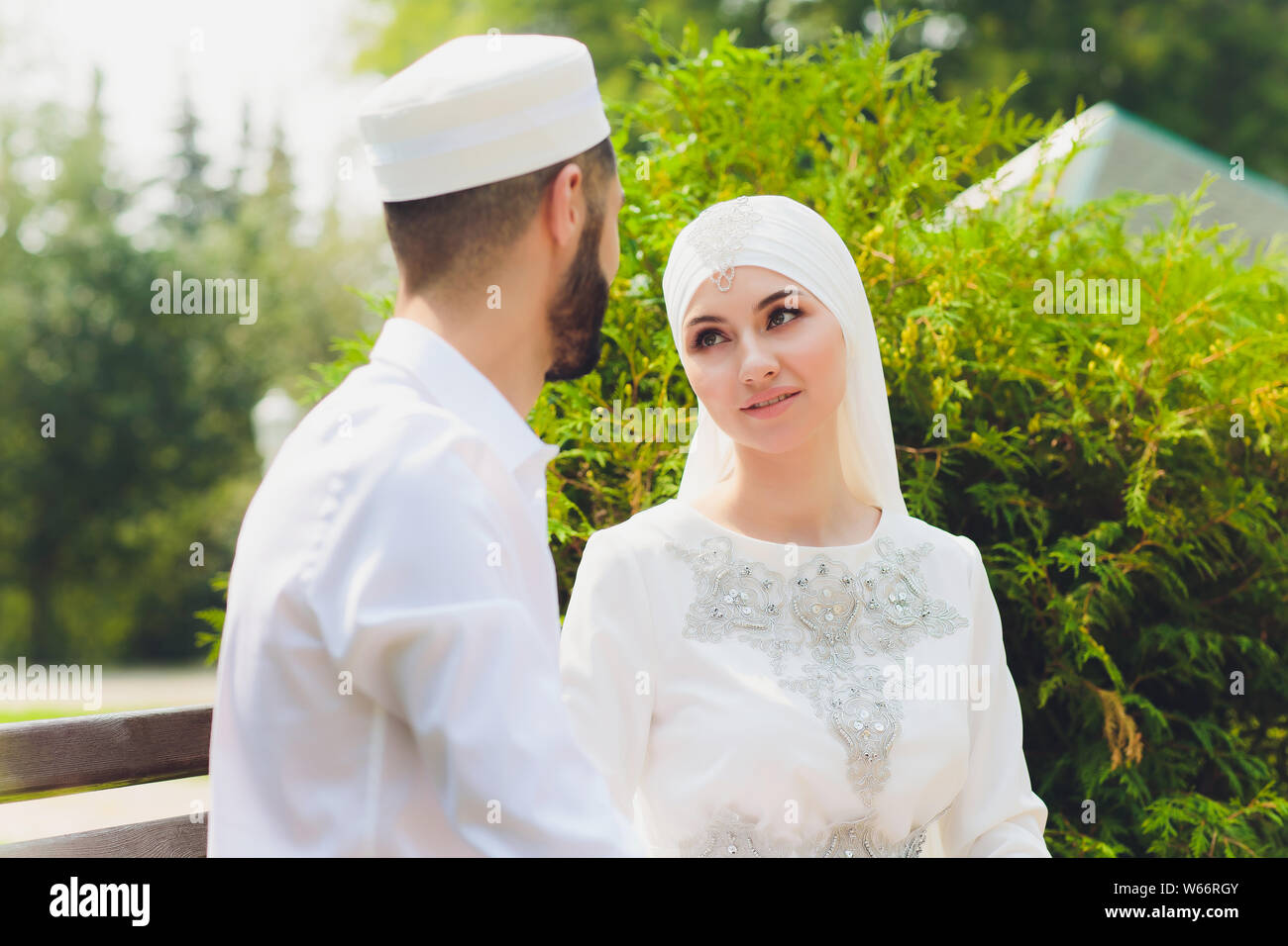 National wedding. Bride and groom. Wedding muslim couple during the ...